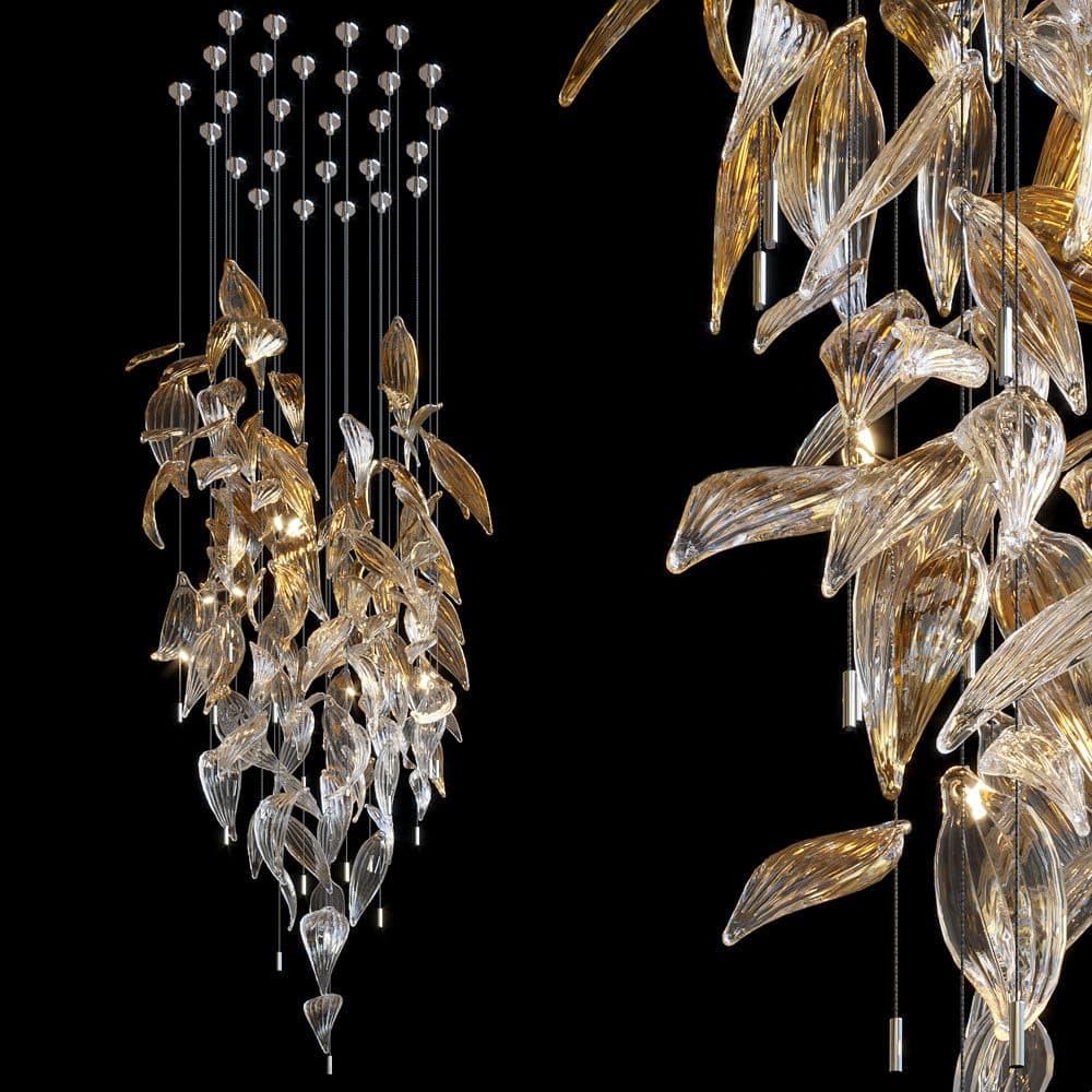 Modern Project Chandelier LED Glass Crystal Leaves